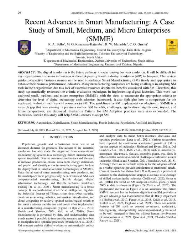 (PDF) Recent Advances in Smart Manufacturing: A Case Study of Small, Medium and Micro ...