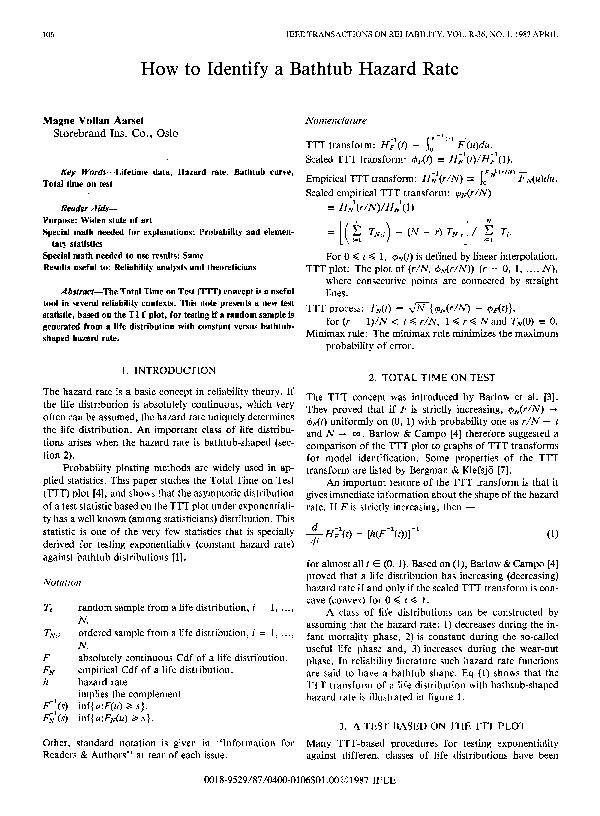 (PDF) How to Identify a Bathtub Hazard Rate