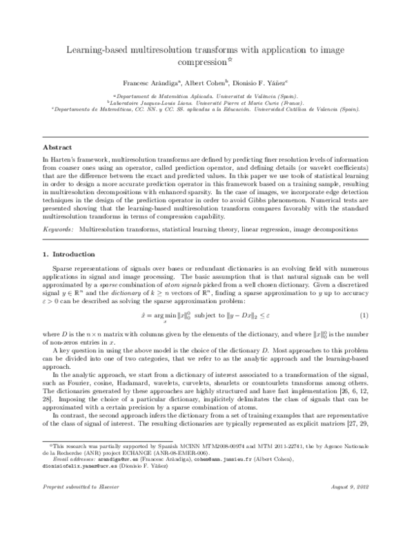(PDF) Learning-based multiresolution transforms with application to image compression