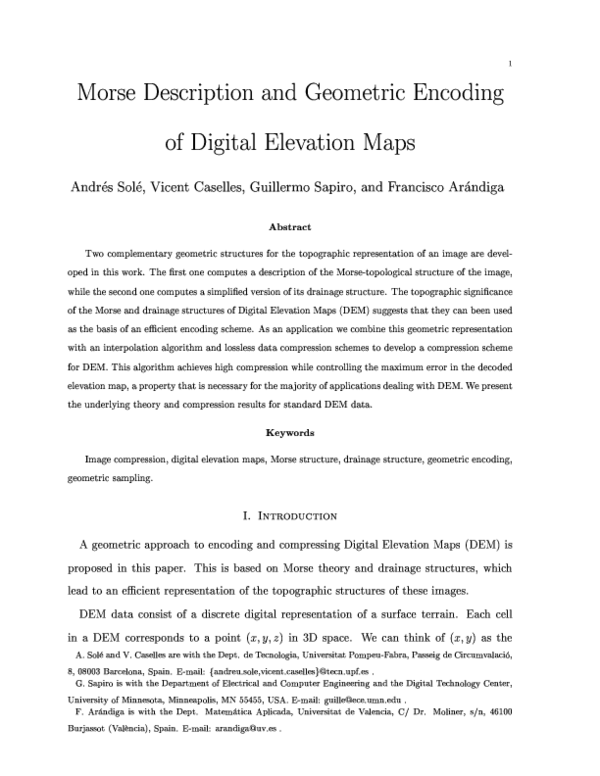 (PDF) Morse Description and Geometric Encoding of Digital Elevation Maps