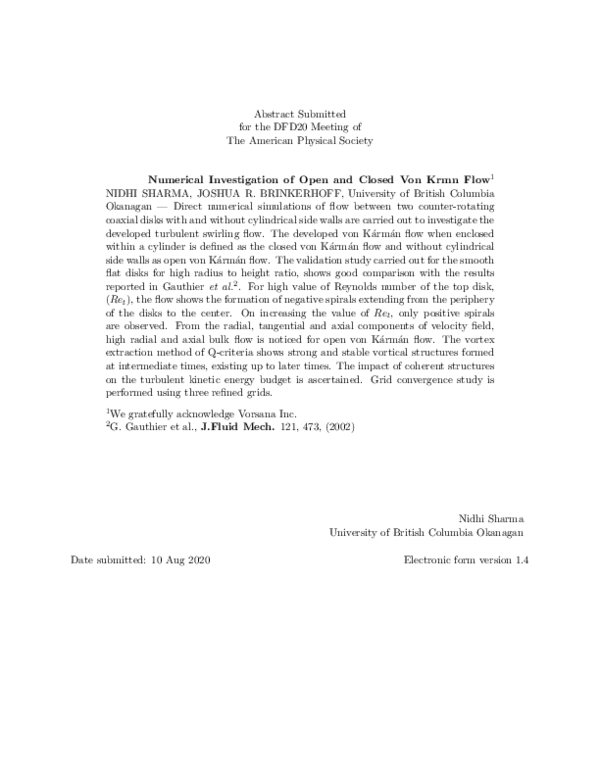 (PDF) Numerical Investigation of Open and Closed Von Kármán Flow