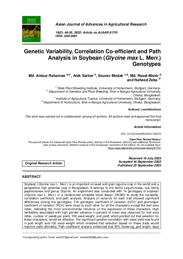 (PDF) Genetic Variability, Correlation Co-efficient and Path Analysis in Soybean (Glycine max L ...