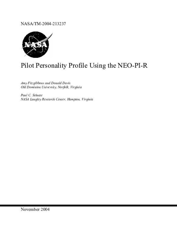 (PDF) Pilot Personality Profile Using the NEO-PI-R