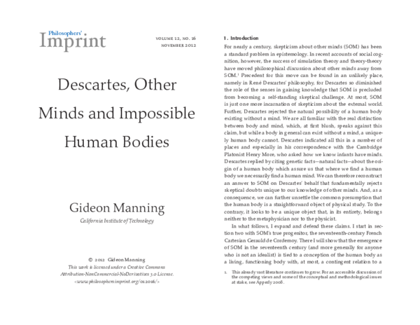 (PDF) Descartes, Other Minds and Impossible Human Bodies