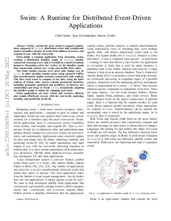 Pdf Swim A Runtime For Distributed Event Driven Applications