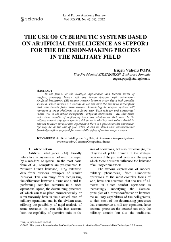 (PDF) The Use of Cybernetic Systems Based on Artificial Intelligence as Support for the Decision ...