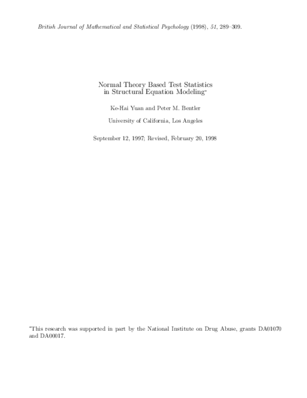 (PDF) Normal theory based test statistics in structural equation modelling