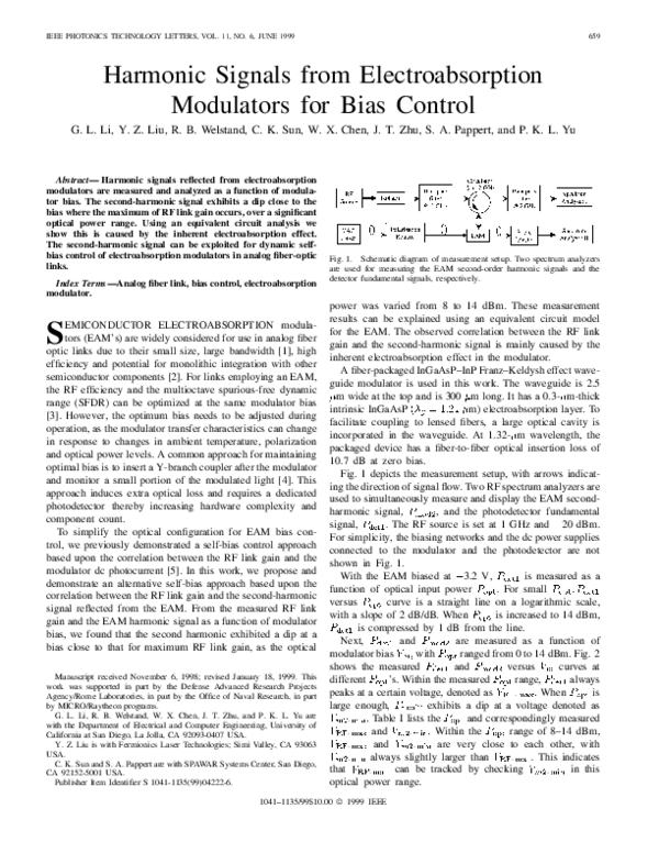 (PDF) Harmonic signals from electroabsorption modulators for bias control