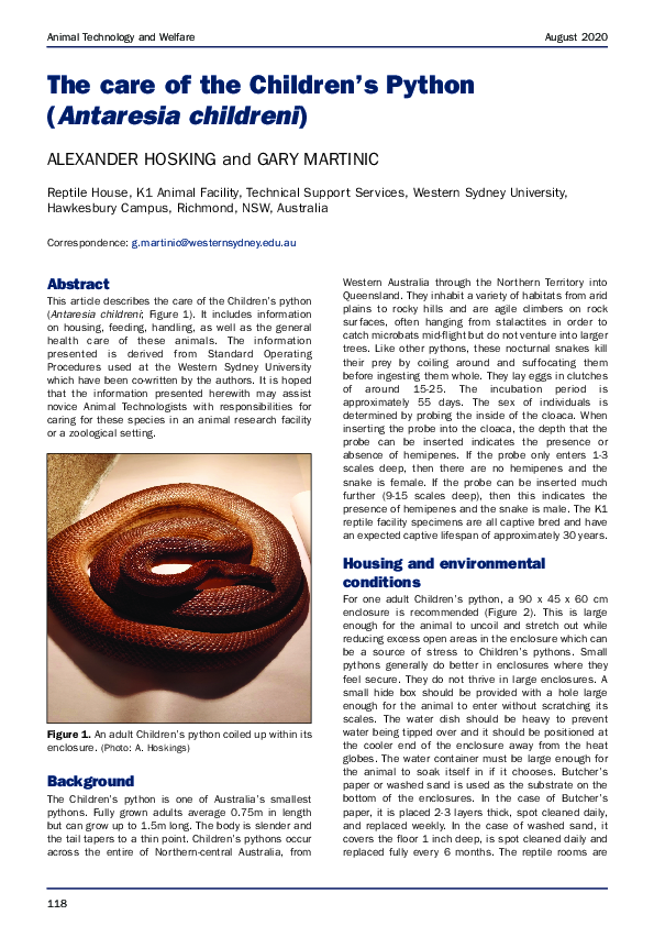 (PDF) The care of the Children's python (Antaresia childreni)