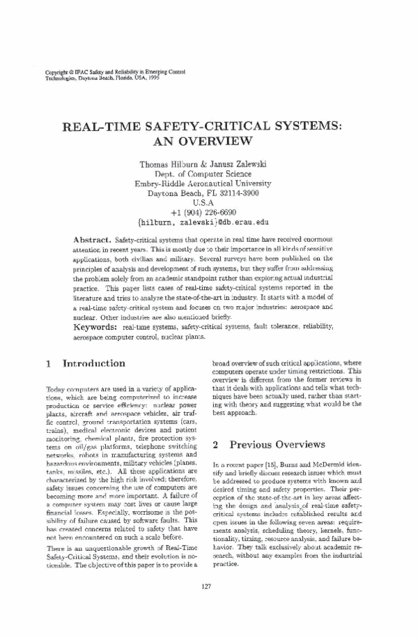 (PDF) Real-Time Safety-Critical Systems: An Overview