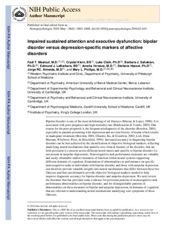(PDF) Impaired sustained attention and executive dysfunction: Bipolar ...