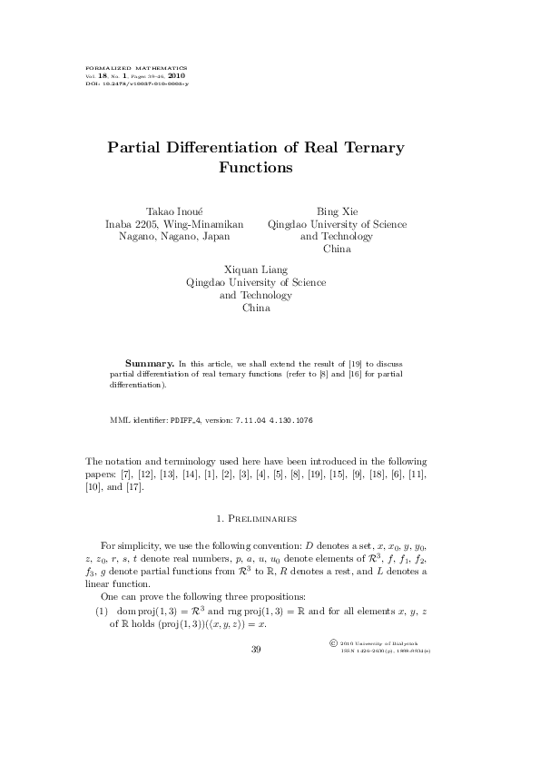 (PDF) Partial Differentiation of Real Ternary Functions