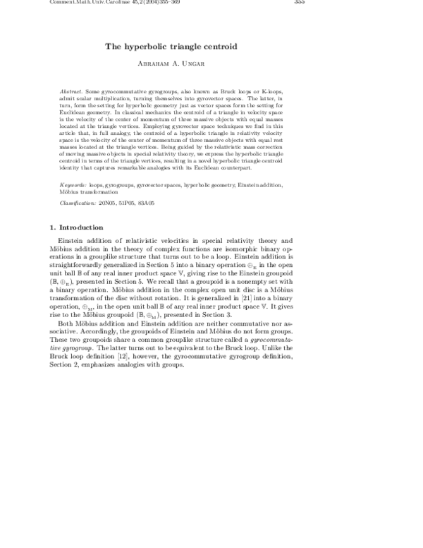 (PDF) The hyperbolic triangle centroid