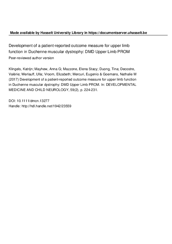 (PDF) Development of a patient-reported outcome measure for upper limb ...