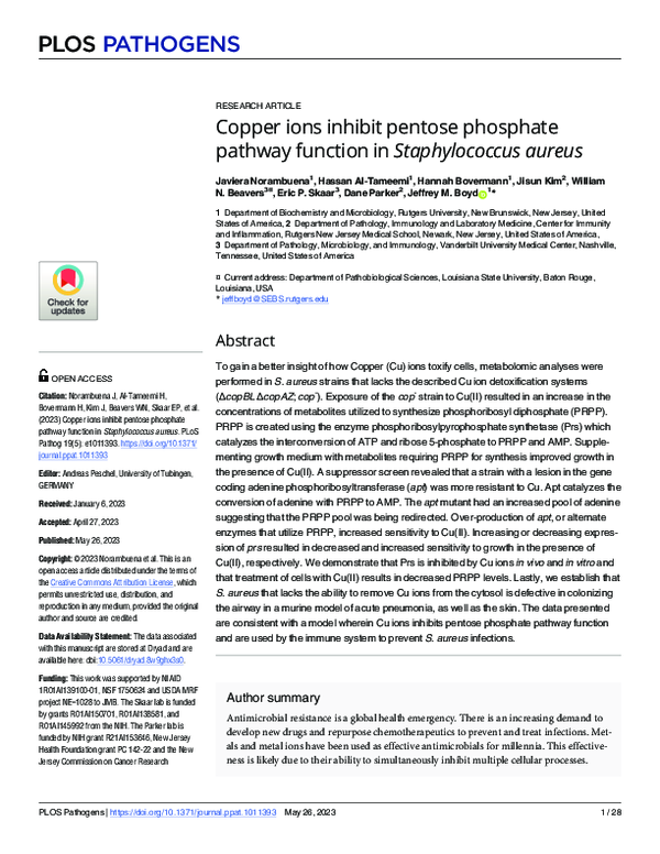 (PDF) Copper ions inhibit pentose phosphate pathway function in ...