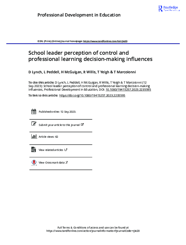 (PDF) School leader perception of control and professional learning ...