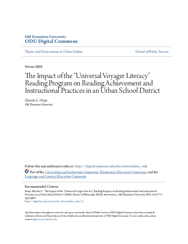 (PDF) The Impact of the “Universal Voyager Literacy” Reading Program on ...
