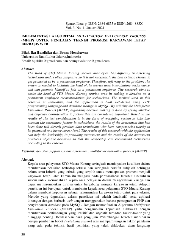 (PDF) Implementasi Algoritma Multifactor Evaluation Process (Mfep ...