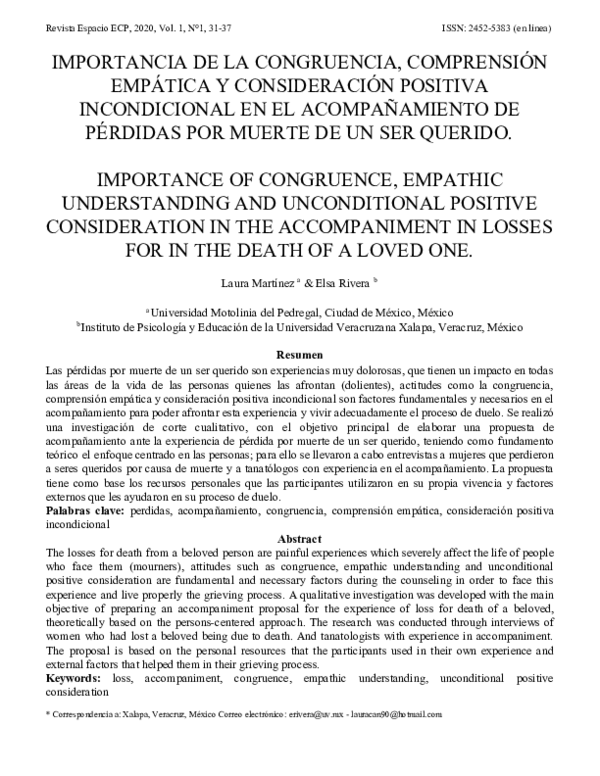 (PDF) IMPORTANCIA DE LA CONGRUENCIA, COMPRENSIÓN EMPÁTICA Y ...