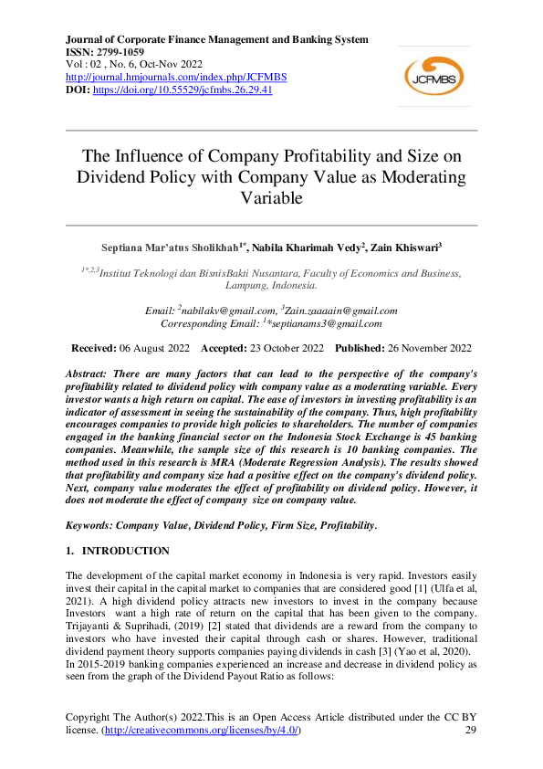 (PDF) The Influence of Company Profitability and Size on Dividend ...