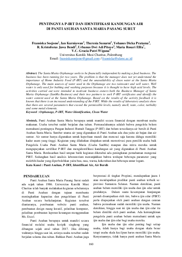 (PDF) Pentingnya P-Irt Dan Identifikasi Kandungan Air DI Panti Asuhan Santa Maria Pasang Surut