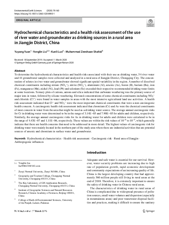 (PDF) Hydrochemical characteristics and a health risk assessment of the ...