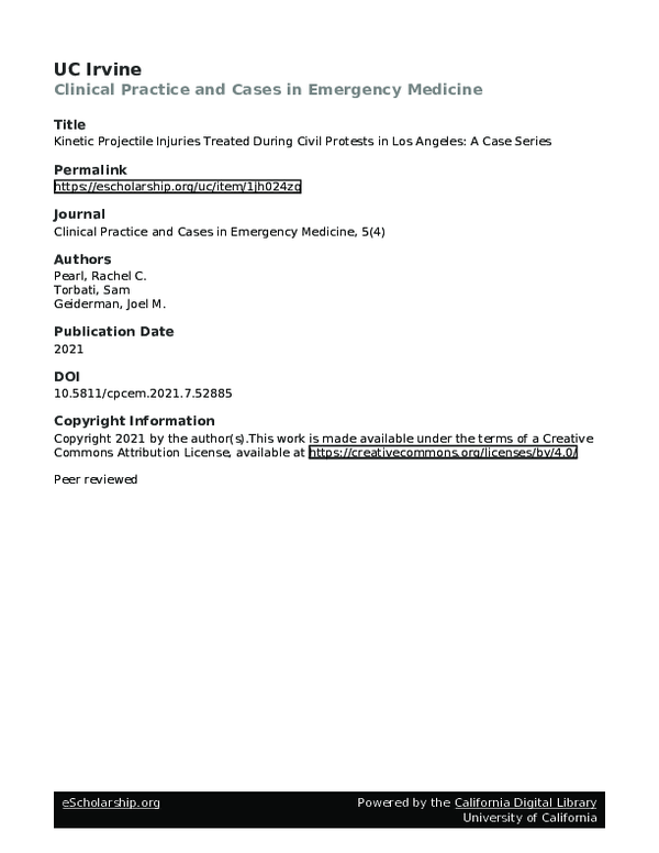 (PDF) Kinetic Projectile Injuries Treated During Civil Protests in Los ...