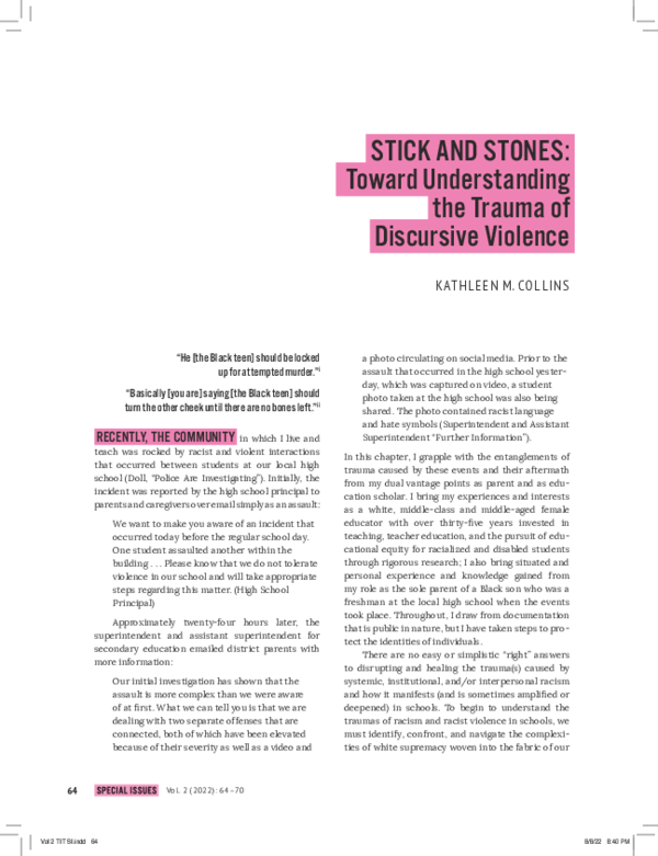 (PDF) STICK AND STONES: Toward Understanding the Trauma of Discursive ...