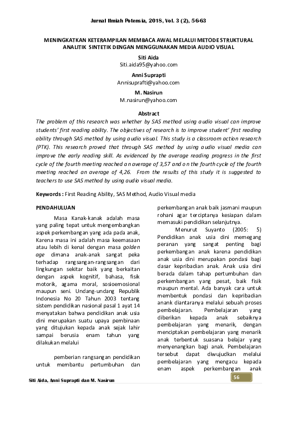 (PDF) MENINGKATKAN KETERAMPILAN MEMBACA AWAL MELALUI METODE STRUKTURAL ANALITIK SINTETIK DENGAN ...