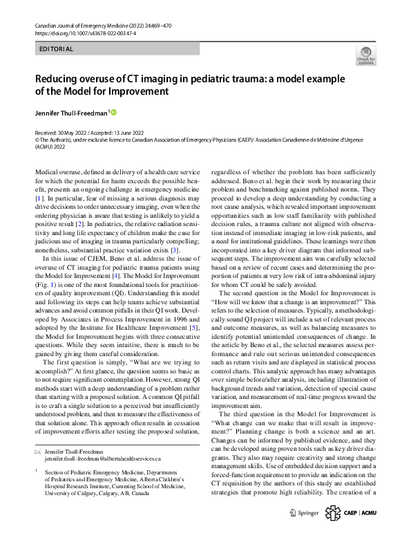 (PDF) Reducing overuse of CT imaging in pediatric trauma: a model ...