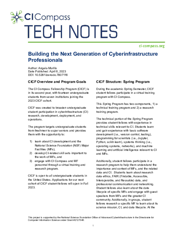 (PDF) Building the Next Generation of Cyberinfrastructure Professionals
