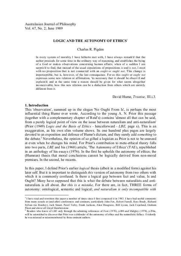 (PDF) Logic and the autonomy of ethics