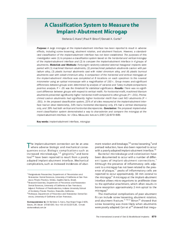 (PDF) A classification system to measure the implant-abutment microgap