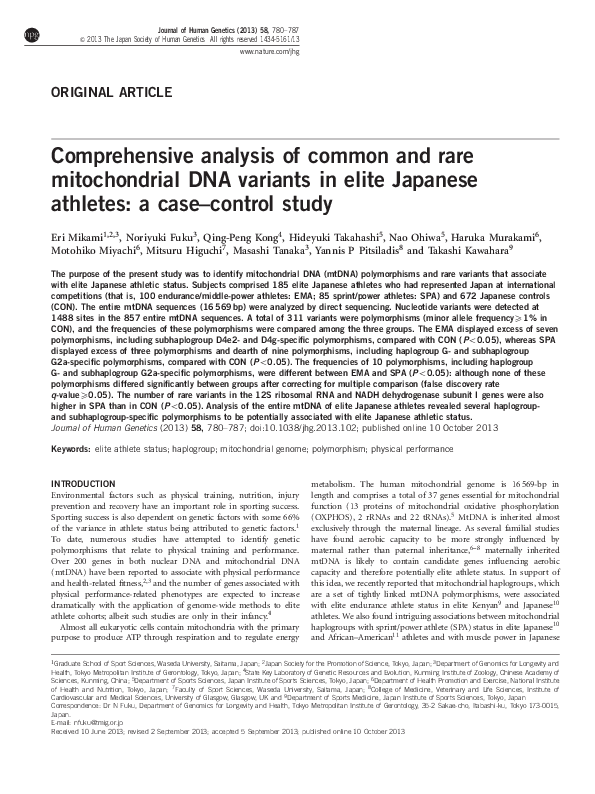 (PDF) Comprehensive analysis of common and rare mitochondrial DNA ...