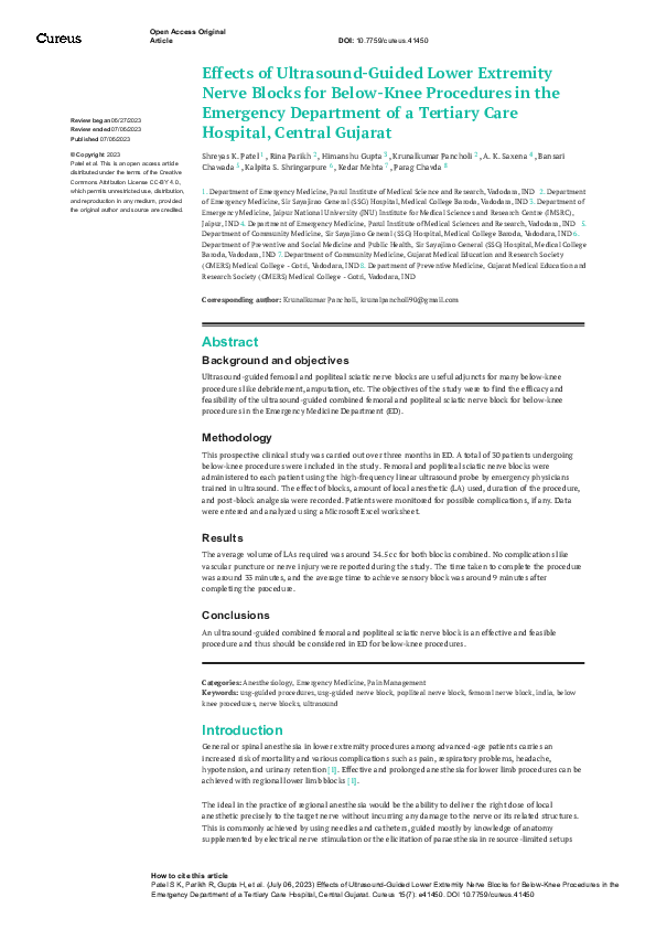 (PDF) Effects of Ultrasound-Guided Lower Extremity Nerve Blocks for ...