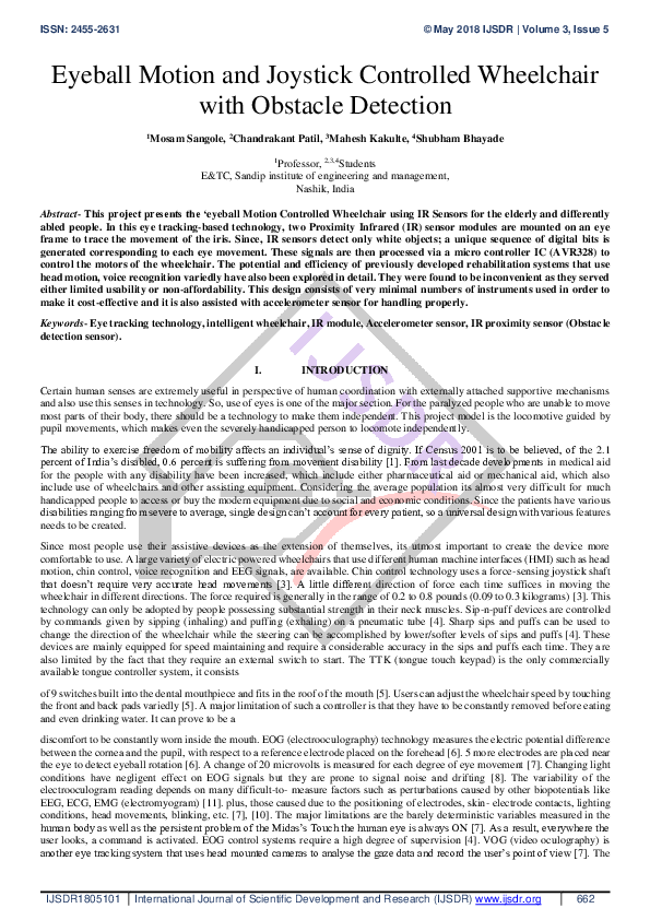 (PDF) Eyeball Motion and Joystick Controlled Wheelchair with Obstacle Detection