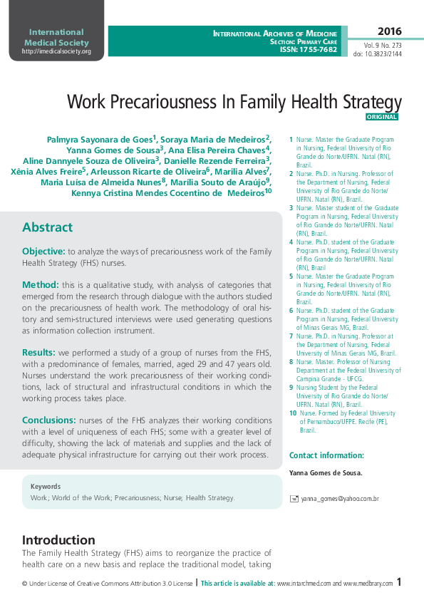 (PDF) Work Precariousness In Family Health Strategy