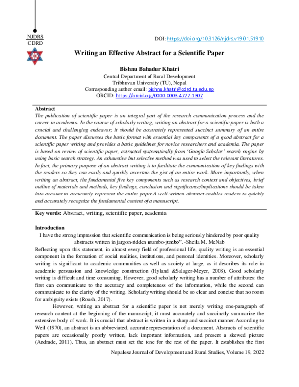 (PDF) Writing an Effective Abstract for a Scientific Paper