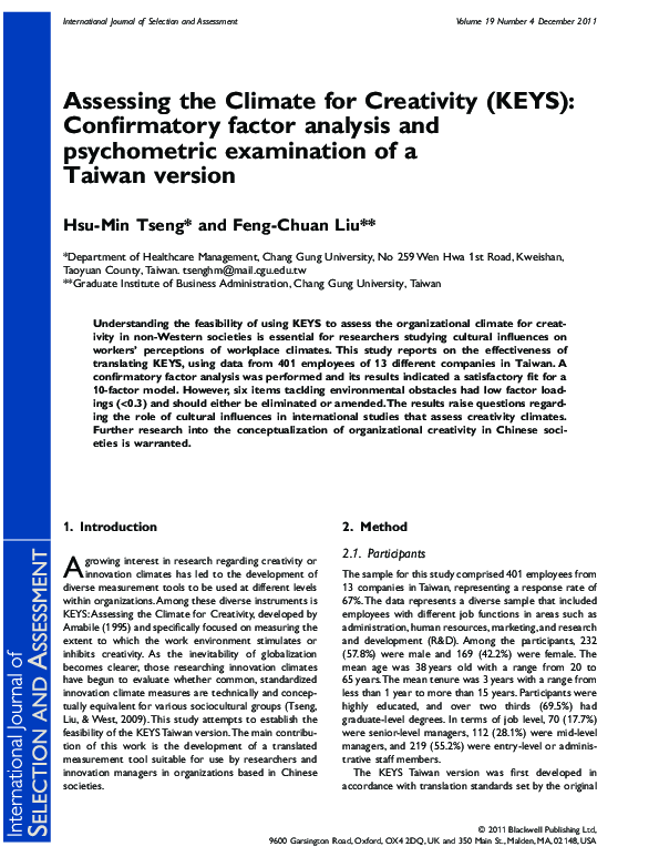 (PDF) Assessing the Climate for Creativity (KEYS): Confirmatory factor ...