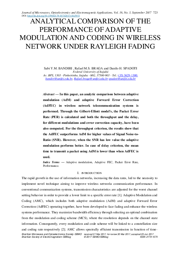 (PDF) Analytical Comparison of the Performance of Adaptive Modulation and Coding in Wireless ...