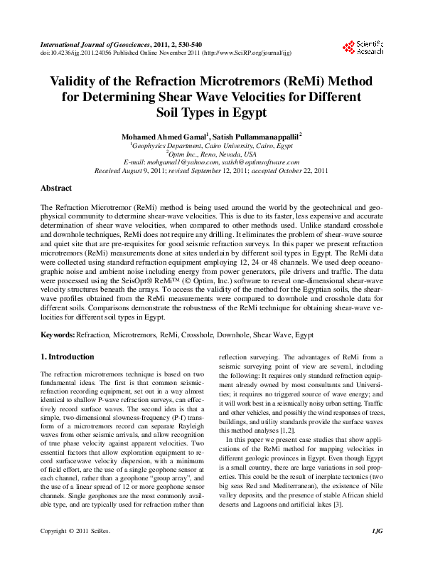 (PDF) Validity of the Refraction Microtremors (ReMi) Method for ...