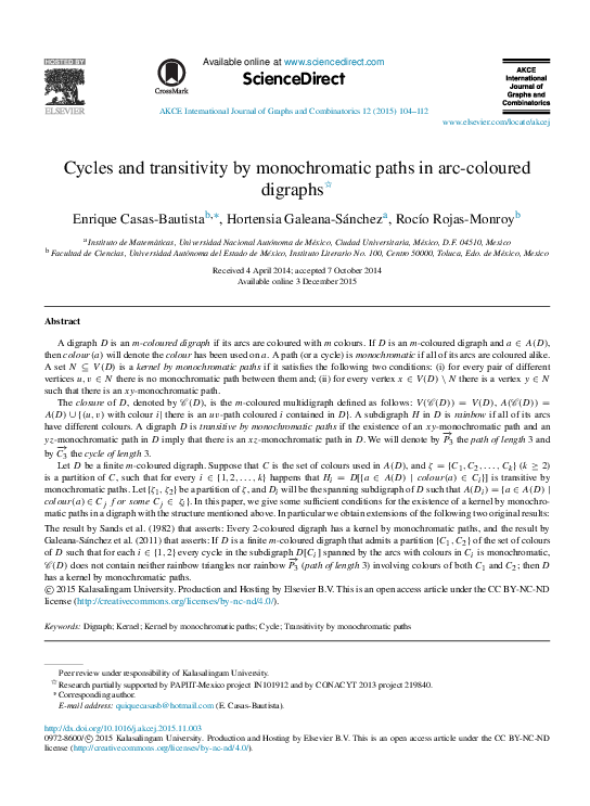 (PDF) Cycles and transitivity by monochromatic paths in arc-coloured ...