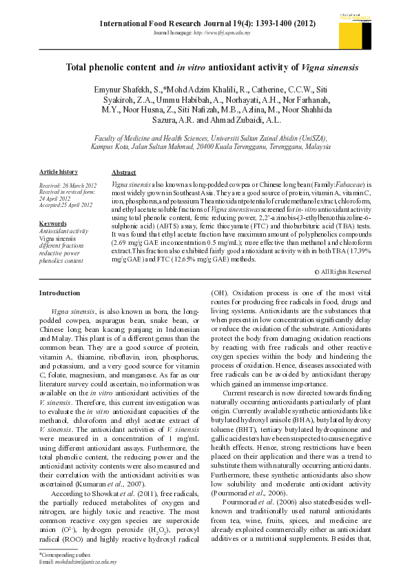 (PDF) Total phenolic content and in vitro antioxidant activity of Vigna ...