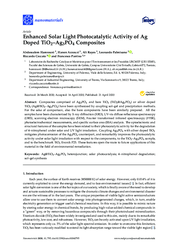 (PDF) Enhanced Solar Light Photocatalytic Activity of Ag Doped TiO2 ...
