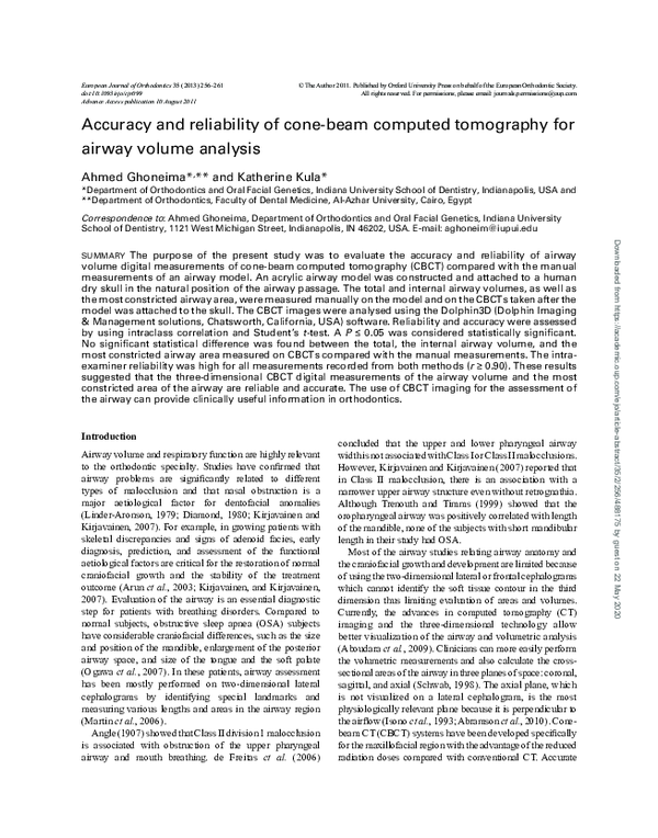 Pdf Accuracy And Reliability Of Cone Beam Computed Tomography For Airway Volume Analysis