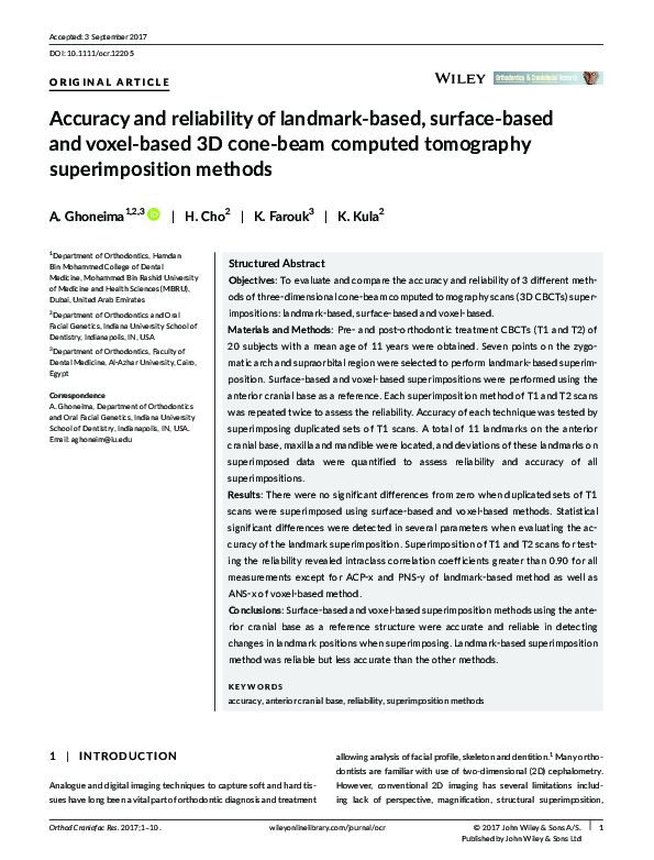 (PDF) Accuracy and reliability of landmark-based, surface-based and voxel-based 3D cone-beam ...