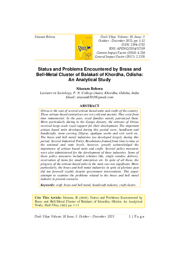 (PDF) Status and Problems Encountered by Brass and Bell-Metal Cluster ...