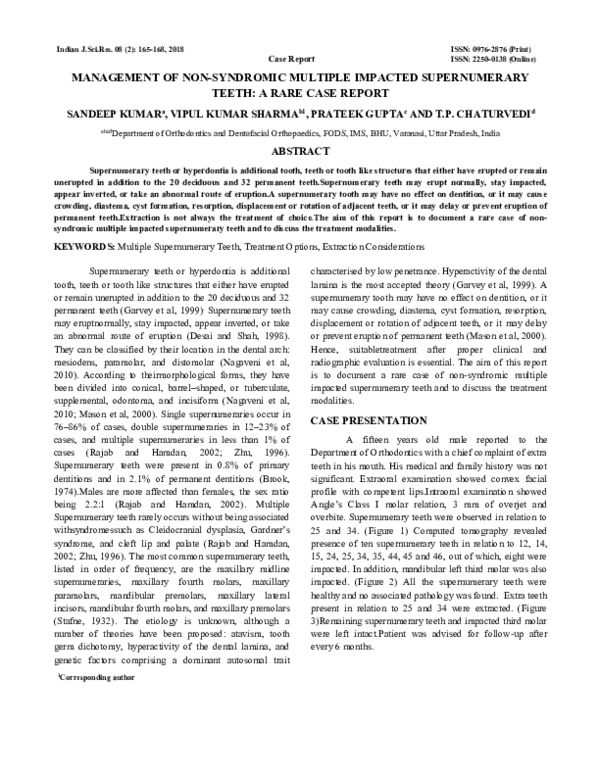 (PDF) Management of Non-Syndromic multiple impacted supernumerary teeth ...