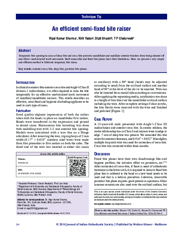(PDF) An efficient semi-fixed bite raiser
