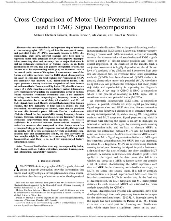 (PDF) Cross Comparison of Motor Unit Potential Features Used in EMG ...